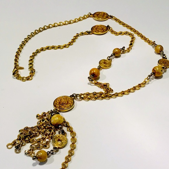 Myka | Jewelry | Vintage Myka Long Gold Tone And Gem Stones Balls ...